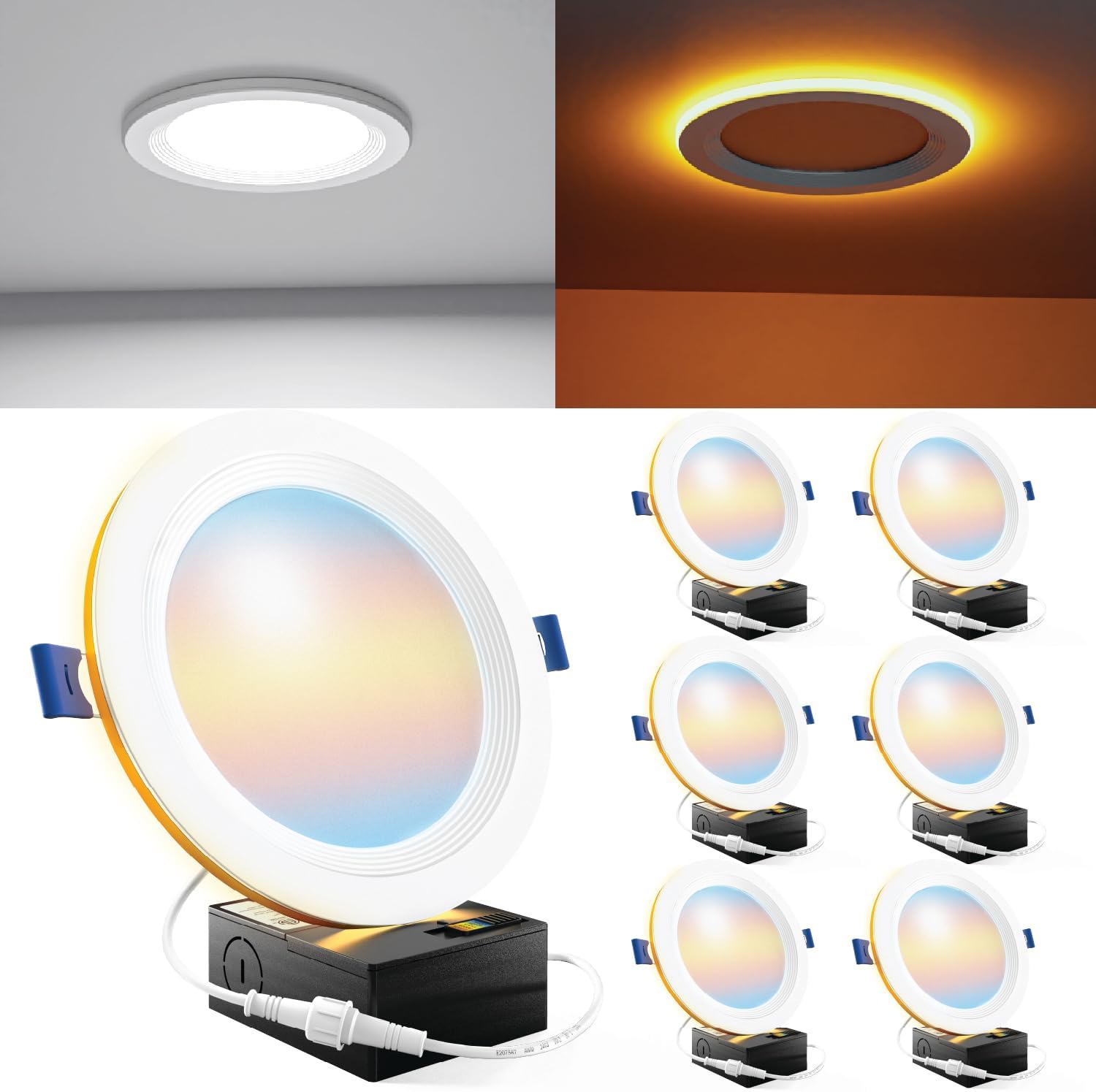 Sunco 6 Pack 6 Inch LED Recessed Light with Night Light, Flush Mount ...