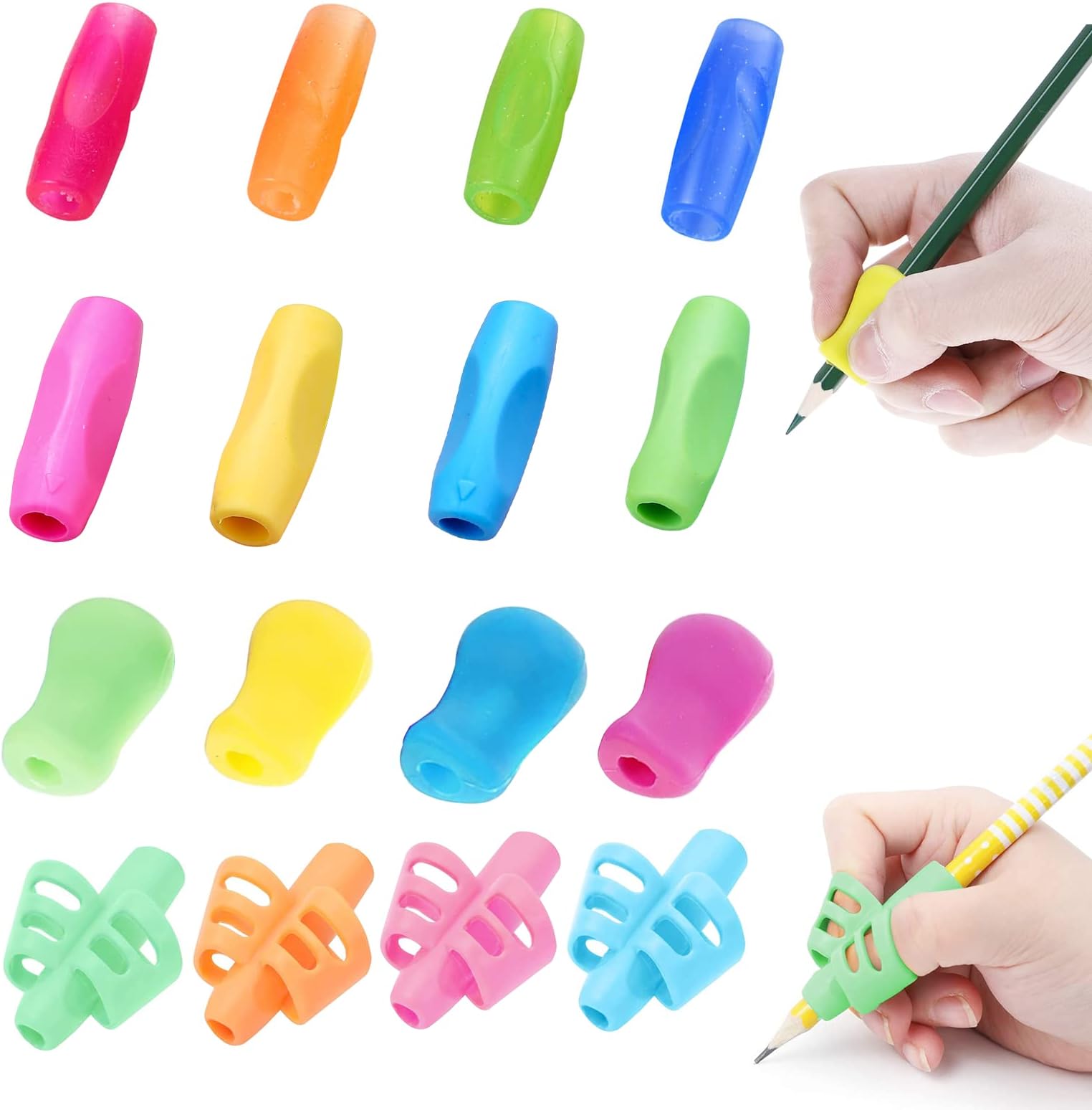 BOZILY 16 Pcs Writing Aid Grip Pen Grips with Plastic Box Pencil Holder ...