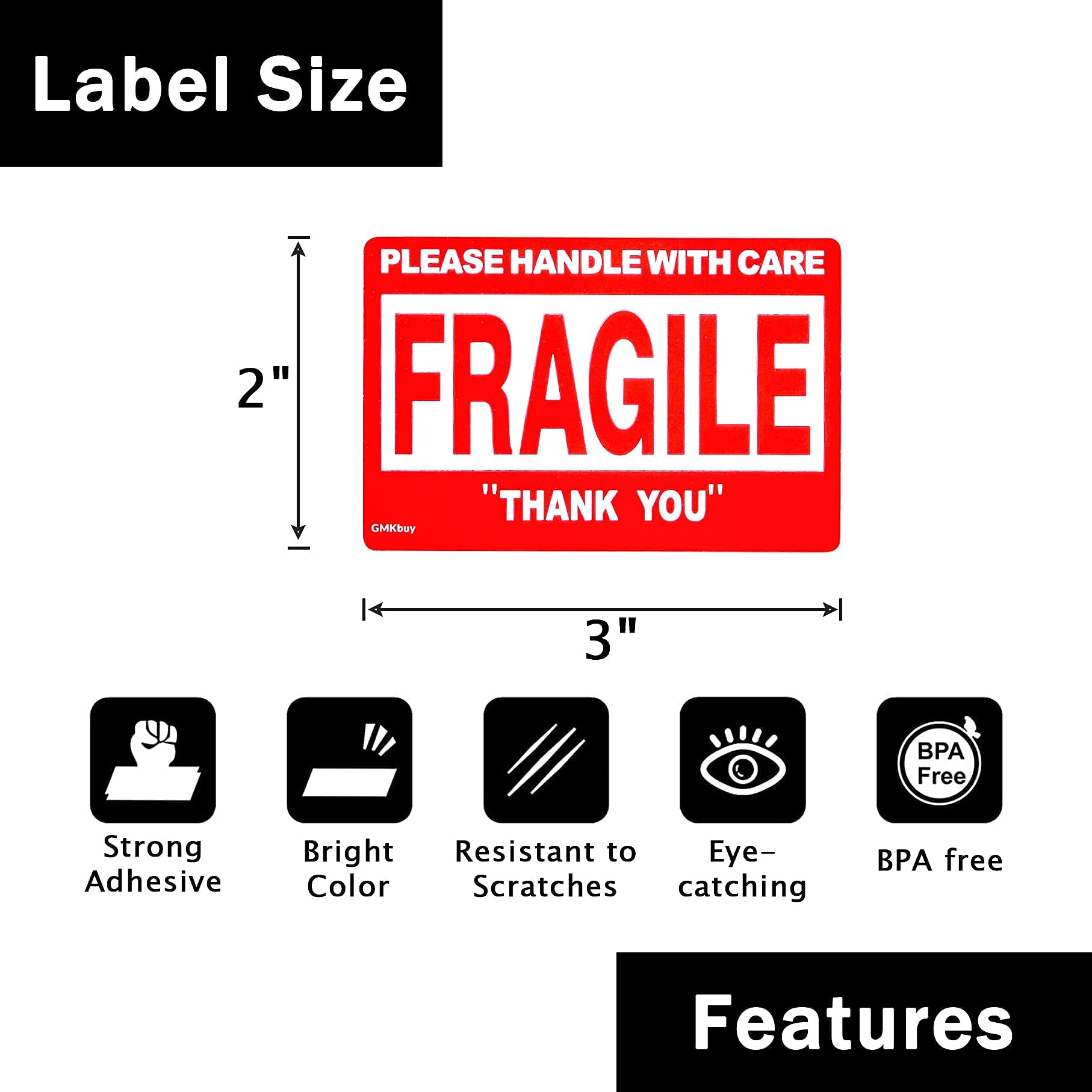 Buy GMKbuy 3 x 2 Inch – 400 Fragile Stickers Roll, Easy Tear, Permanent ...