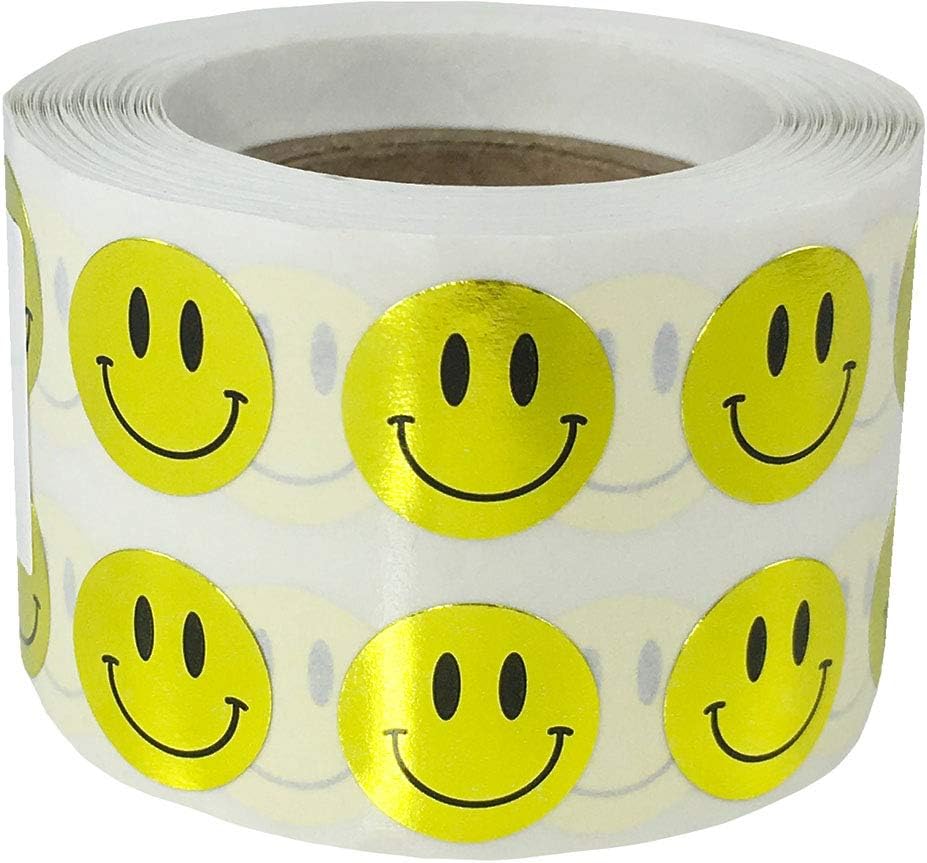 Amazon.com : 1/2" Inch Small Metallic Gold Happy Face Labels, 1,000 ...