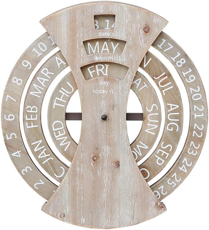 Amazon.com: Wood Rustic Circular Wall Mounted Spin Perpetual Calendar ...
