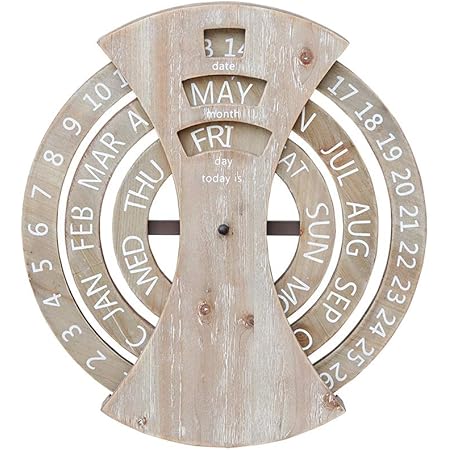 Amazon.com: Wood Rustic Circular Wall Mounted Spin Perpetual Calendar ...