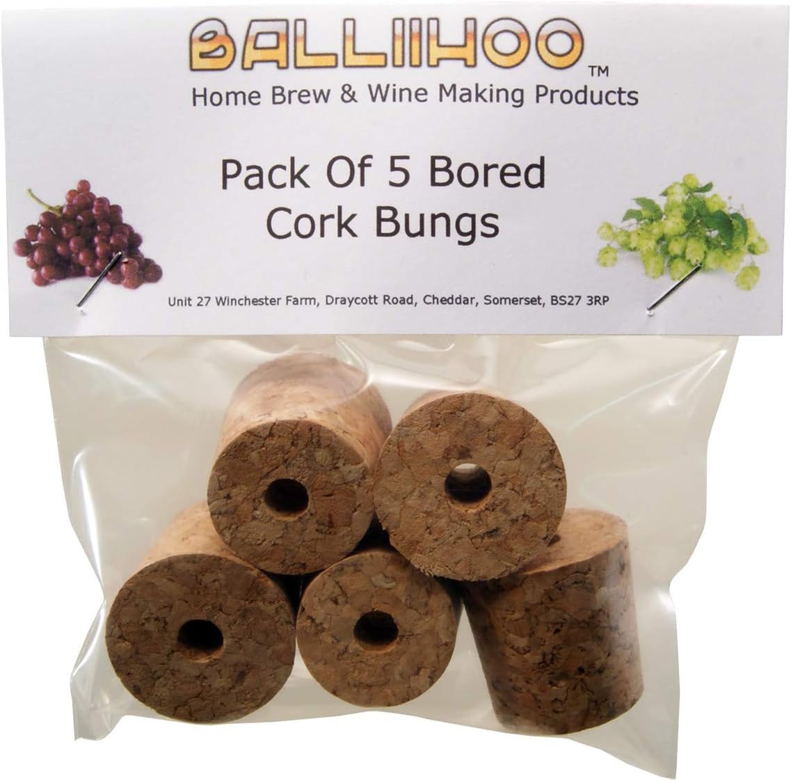 BALLIIHOO Pack of 5 x Bored Cork Bungs to Fit Standard 1 Gallon ...