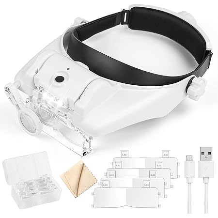 Amazon.com: Dilzekui Head Mount Magnifier with LED Light, Rechargeable ...