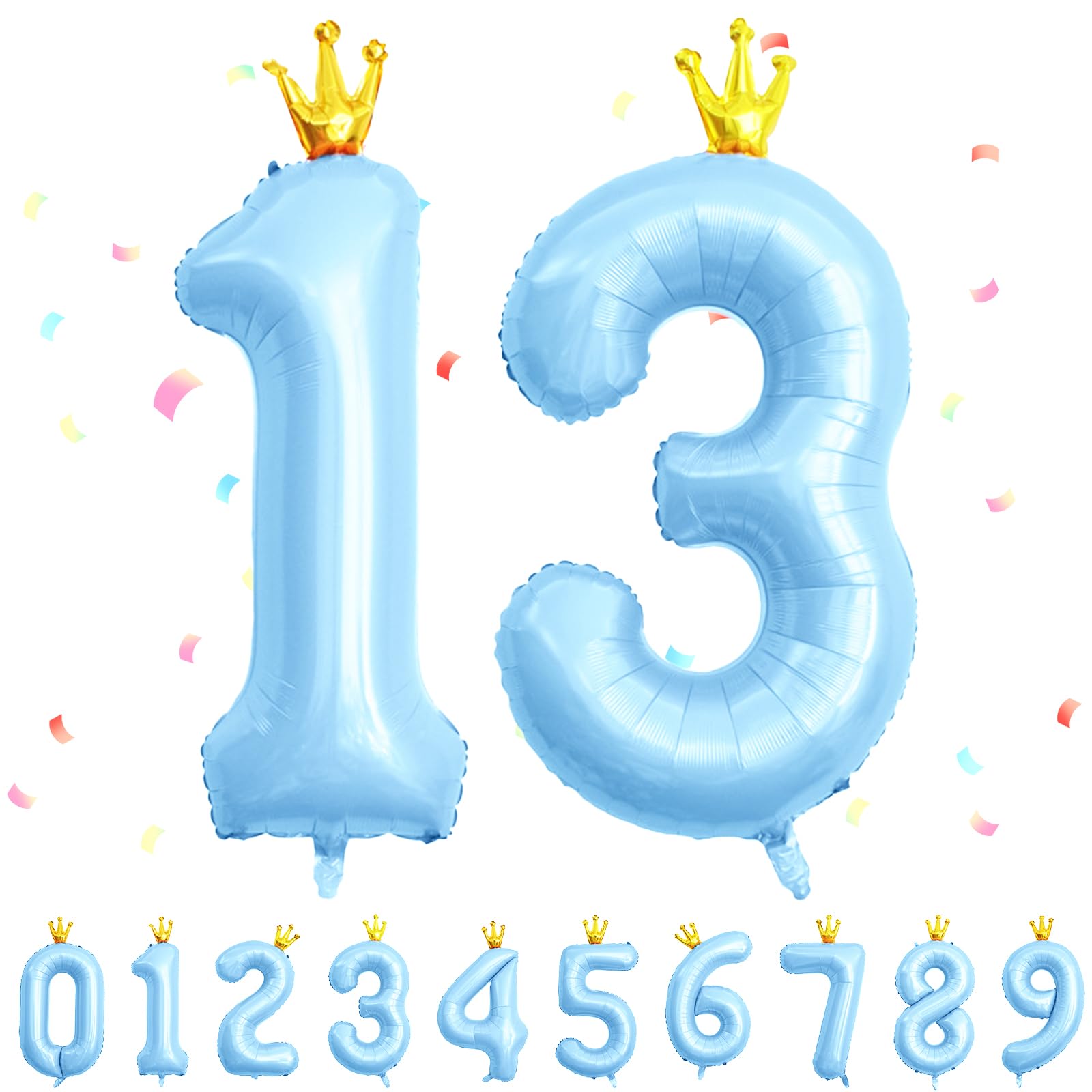 Amazon.com: 40 inch Blue 13 Number Balloons - 13 Foil Crown Balloons ...