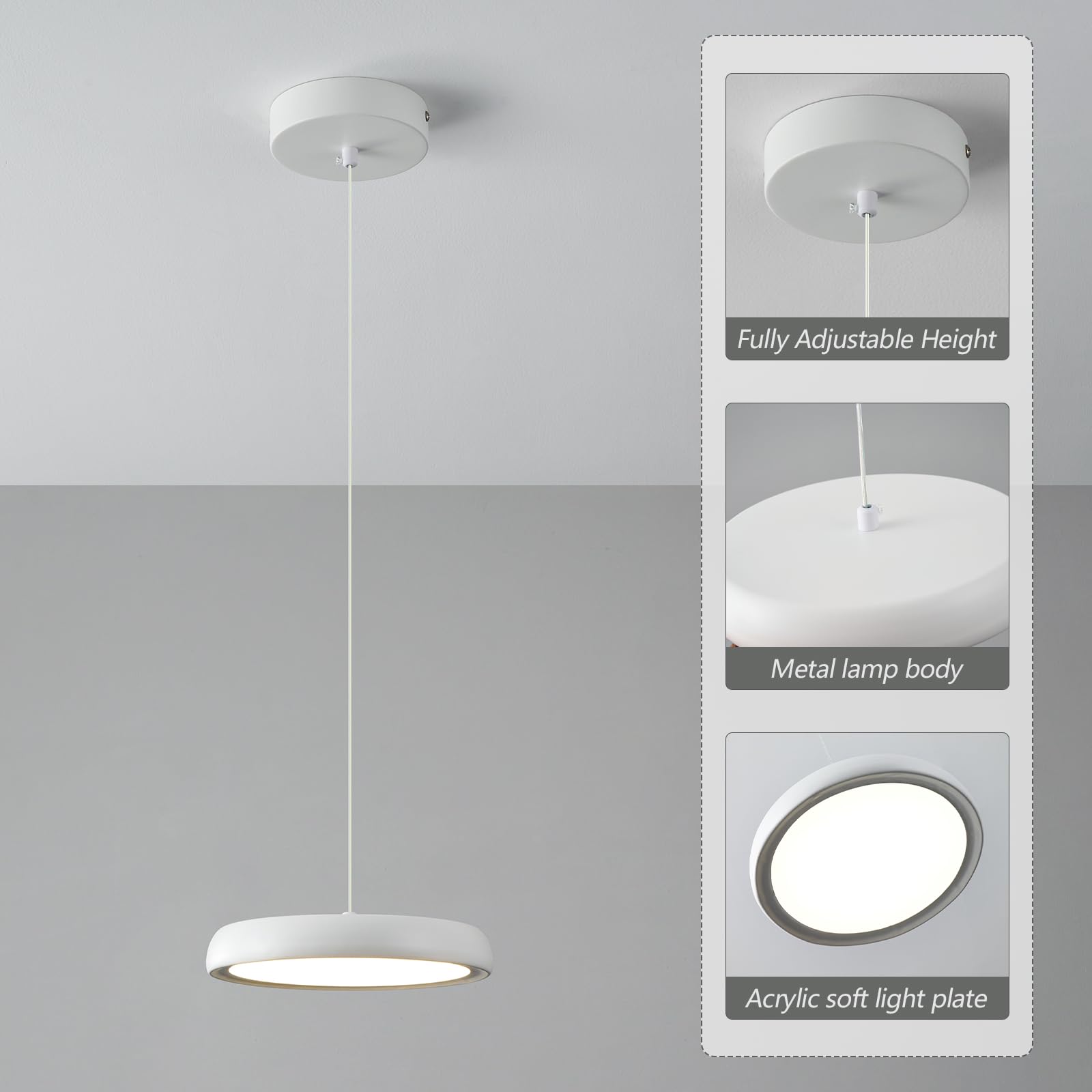 zhllmq Modern Pendant Lights Kitchen Island LED 6000K Dimmable Hanging ...