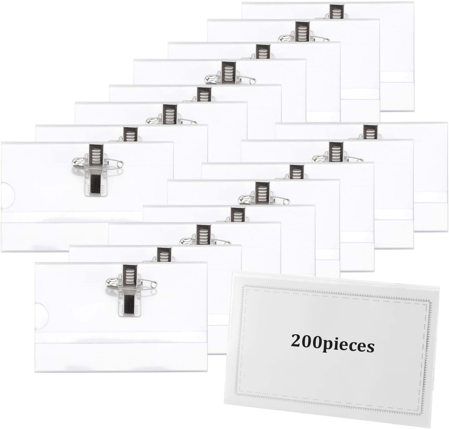 HEIHAK 200 PCS Name Badge Holders with Crocodile Clip and Pin, 9x5.6 cm ...