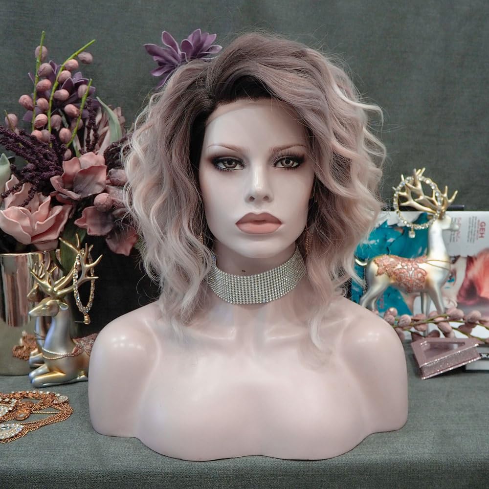 Amazon.com : IMSTYLE Pink Blonde Lace Front Wigs Short Bob Wavy Wigs ...