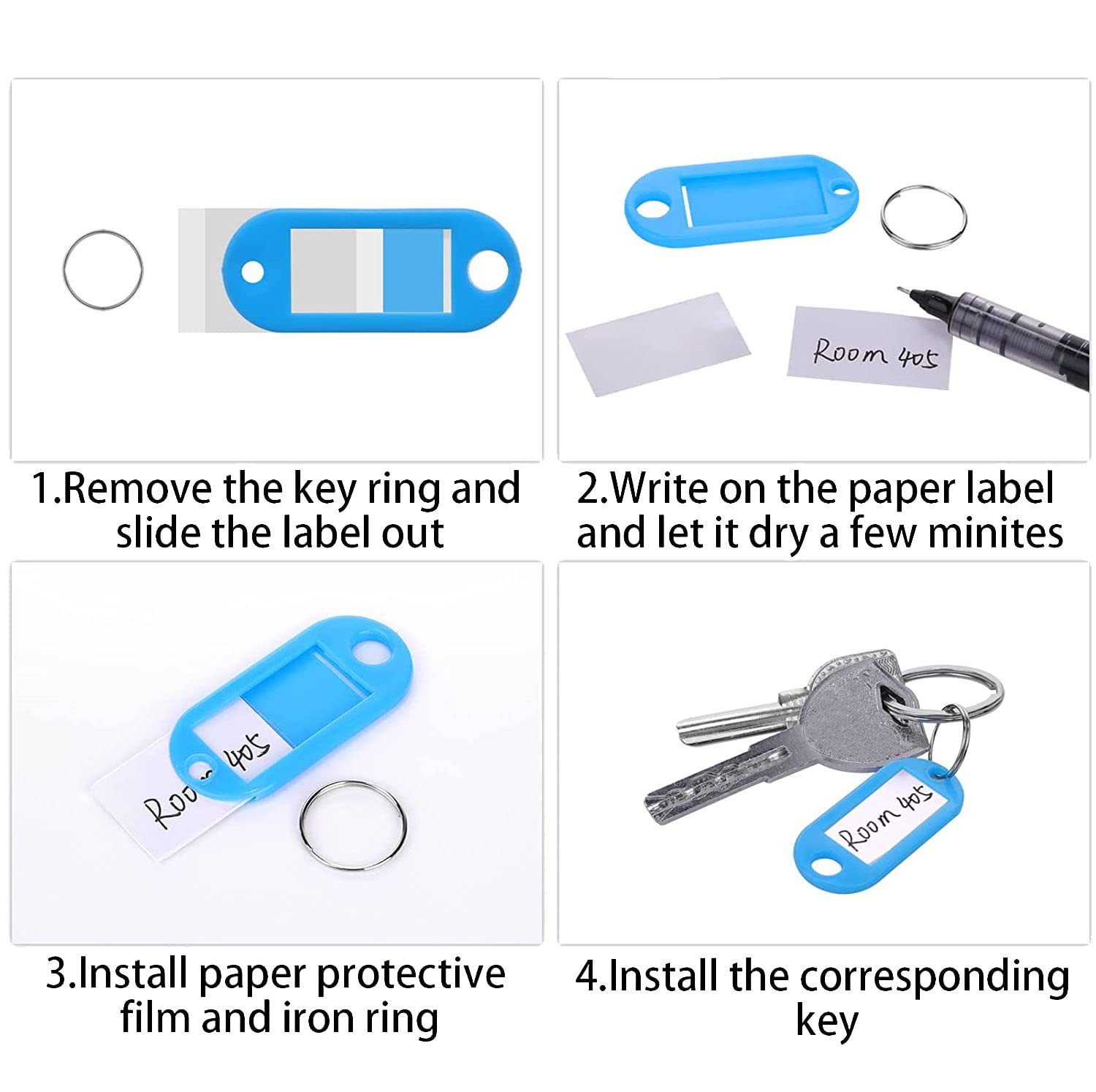 KOMUNJ Pack of 100 Key Tags for Labelling, Robust Plastic Key Labels ...