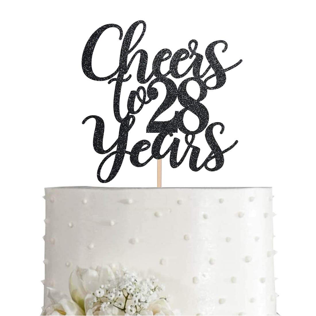 Amazon.com: 28 Black Glitter Happy 28th Birthday Cake Topper, Cheers to ...