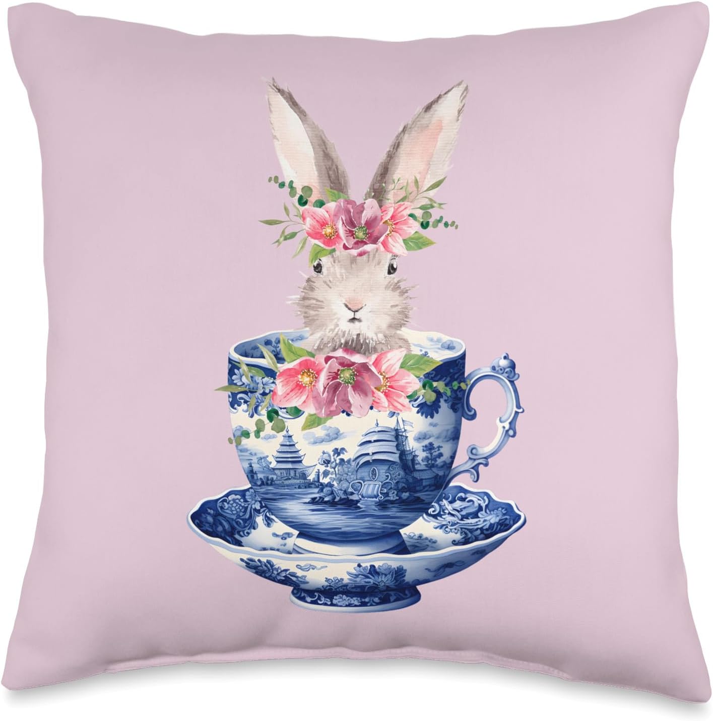 Amazon.com: Chinoiserie Tea Cup Watercolor Bunny Flowers Cottagecore ...