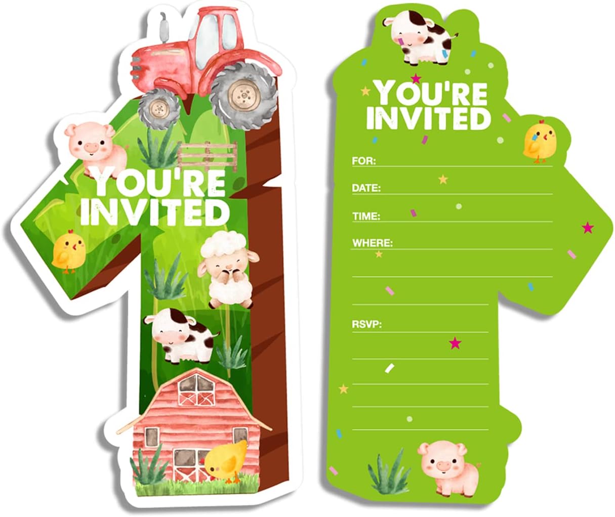 Amazon.com: Farm 1st Birthday Party Invitations with Envelopes First ...