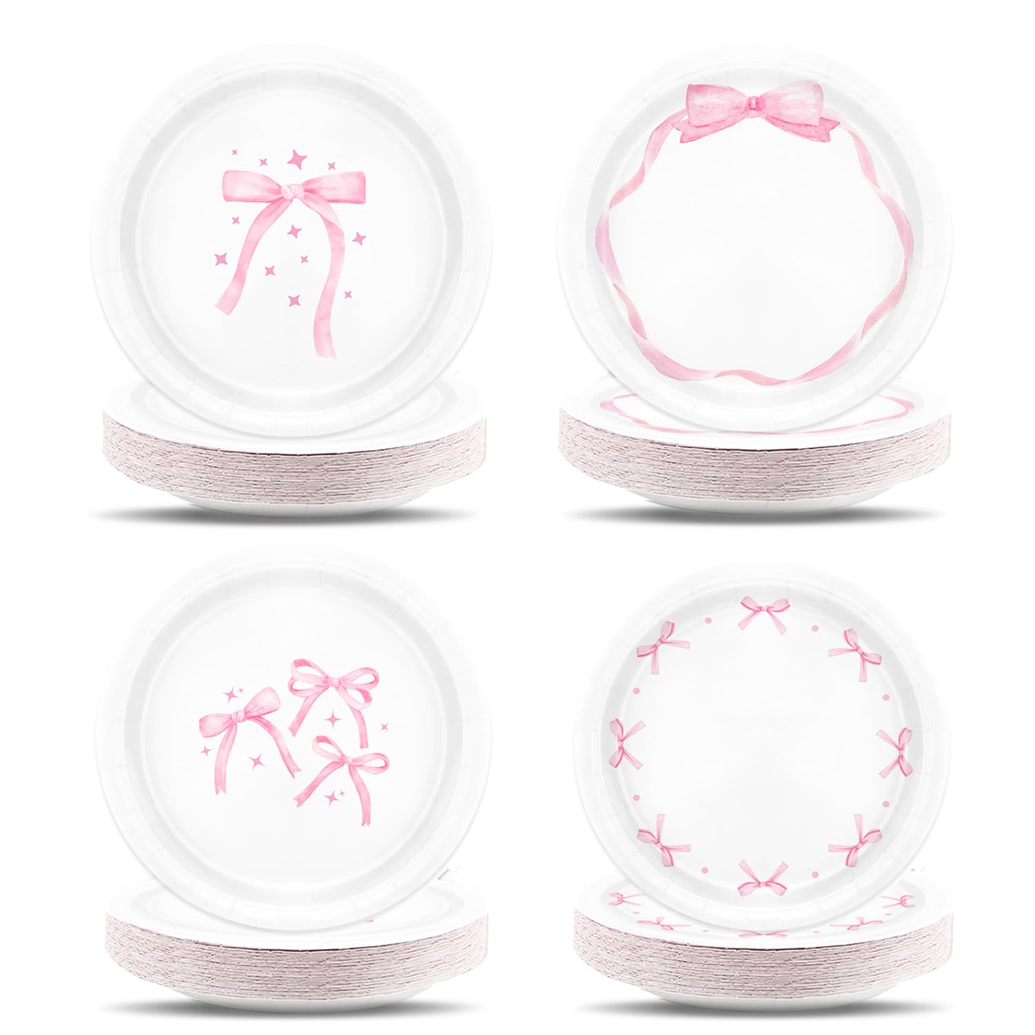 Amazon.com: LANGASQUE Pink Bow Birthday Party Supplies, 48Pcs Coquette ...