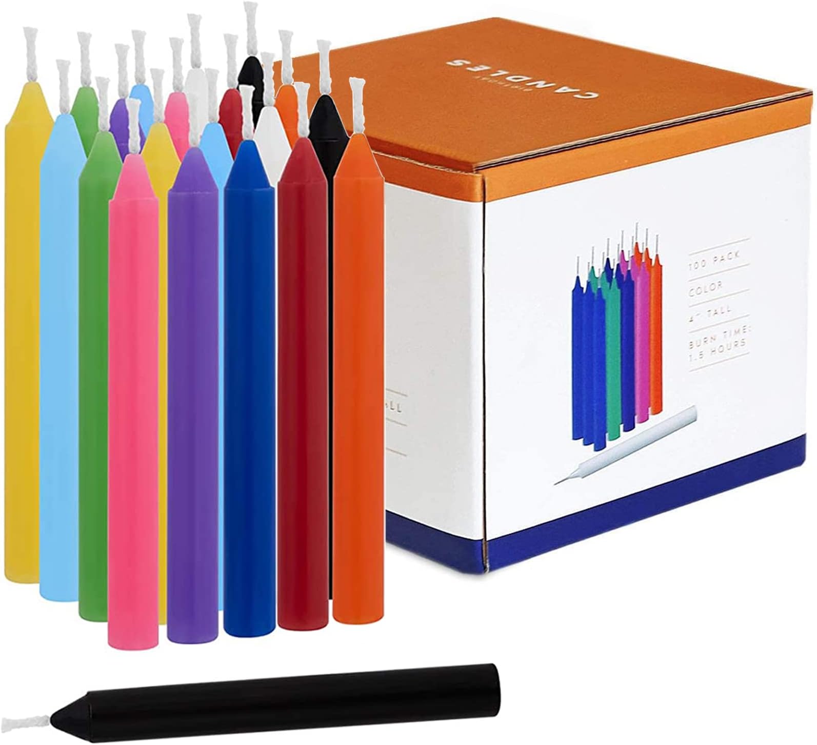 100 PCS Unscented Assorted Colors Taper Candle, Assorted Colors Spell ...