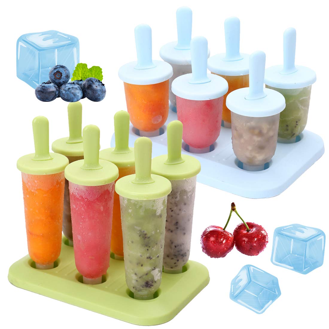 Buy 2 Pack Popsicle Moulds Set Hanel-6 Cavity Pop Ice Lolly Mold,6 Kids ...