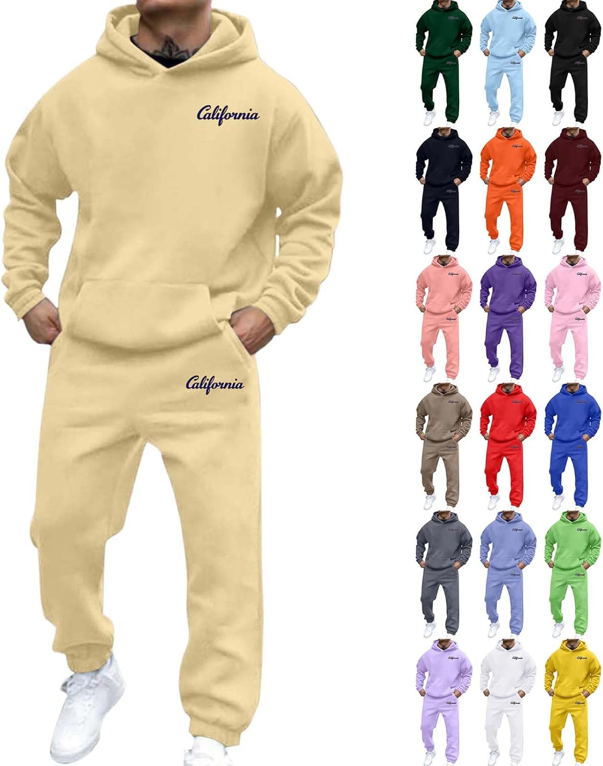 Mens Jogging Suits 2 Piece Set Men's Casual Tracksuit Hoodie Sweatsuit ...