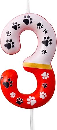 Amazon.com: Zi Lan Red Dog Paw Number 3 Birthday Candles, Dog Paw Print ...