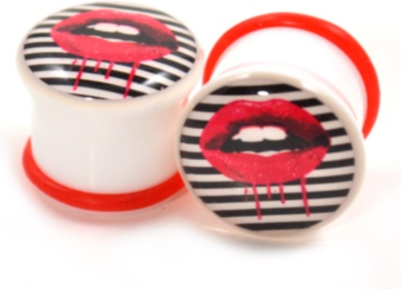 Amazon.com: Pair (2) Blood Red Lips Ear Plugs White Acrylic Single ...