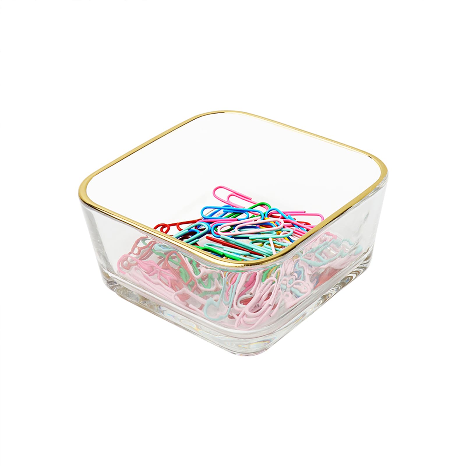 Amazon.com : NatSumeBasics Clear Paper Clip Holder Glass Bowl with Gold ...