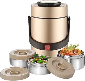 Insulated Food Container,3-Tier 2.3L Vacuum Insulated Stainless Steel ...