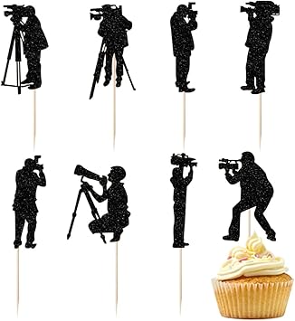 Amazon.com: 24-piece set Photographer Happy Birthday Cake Topper-Camera ...