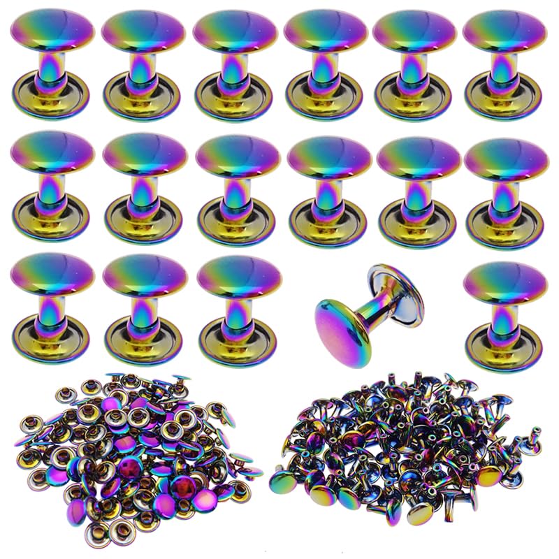 Amazon.com: 50Pcs Rainbow Color Metal Brass Double Cap Rivet 9mm Round ...