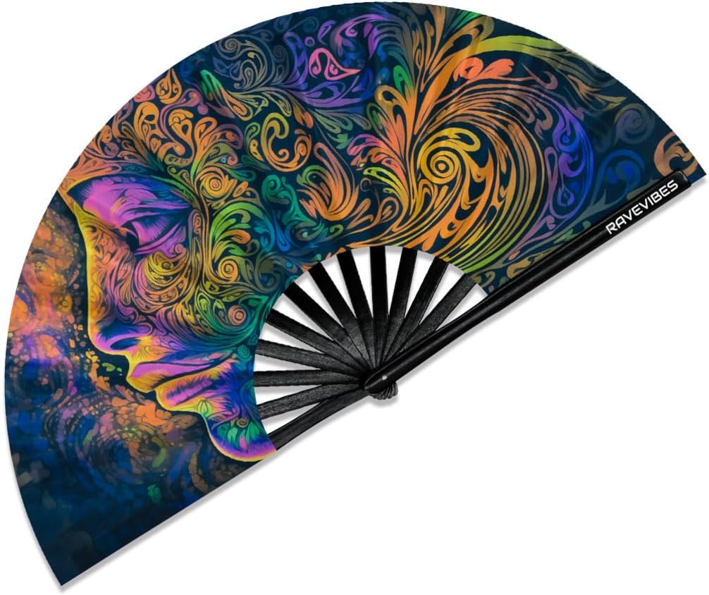 Amazon.com: Ravevibes 13" Large Rave Fan Folding Hand Fan, Bamboo ...