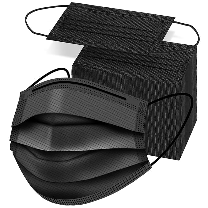 Pack of 200 Non-Woven Fabric Disposable 3 Ply Face Mask Black, Without ...
