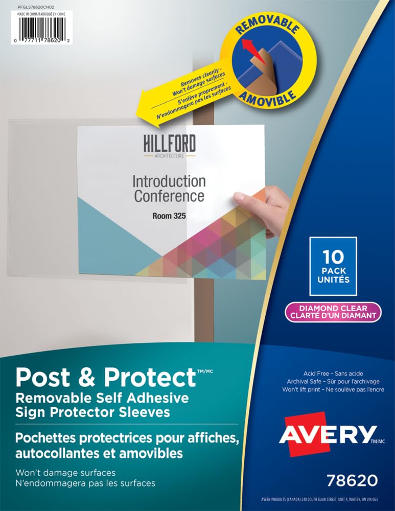 AVERY Removable Sign Protector Sleeves, Post & Protect, Self Adhesive ...