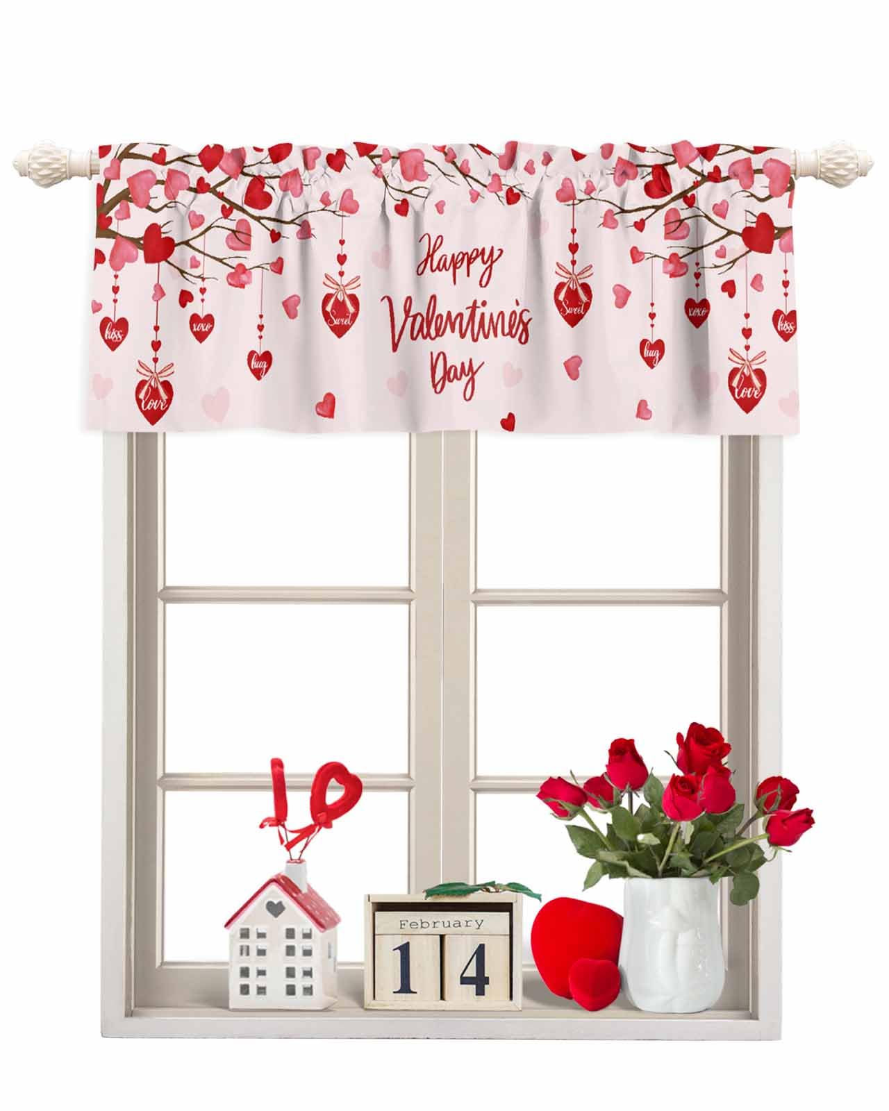 Amazon.com: Valentines Valances for Windows Heart Balloon Tree Window ...