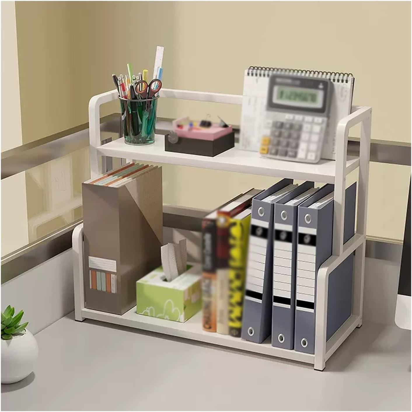 Amazon.co.jp: Freestanding Shelf 2 Tier White Desk Organizer Office ...