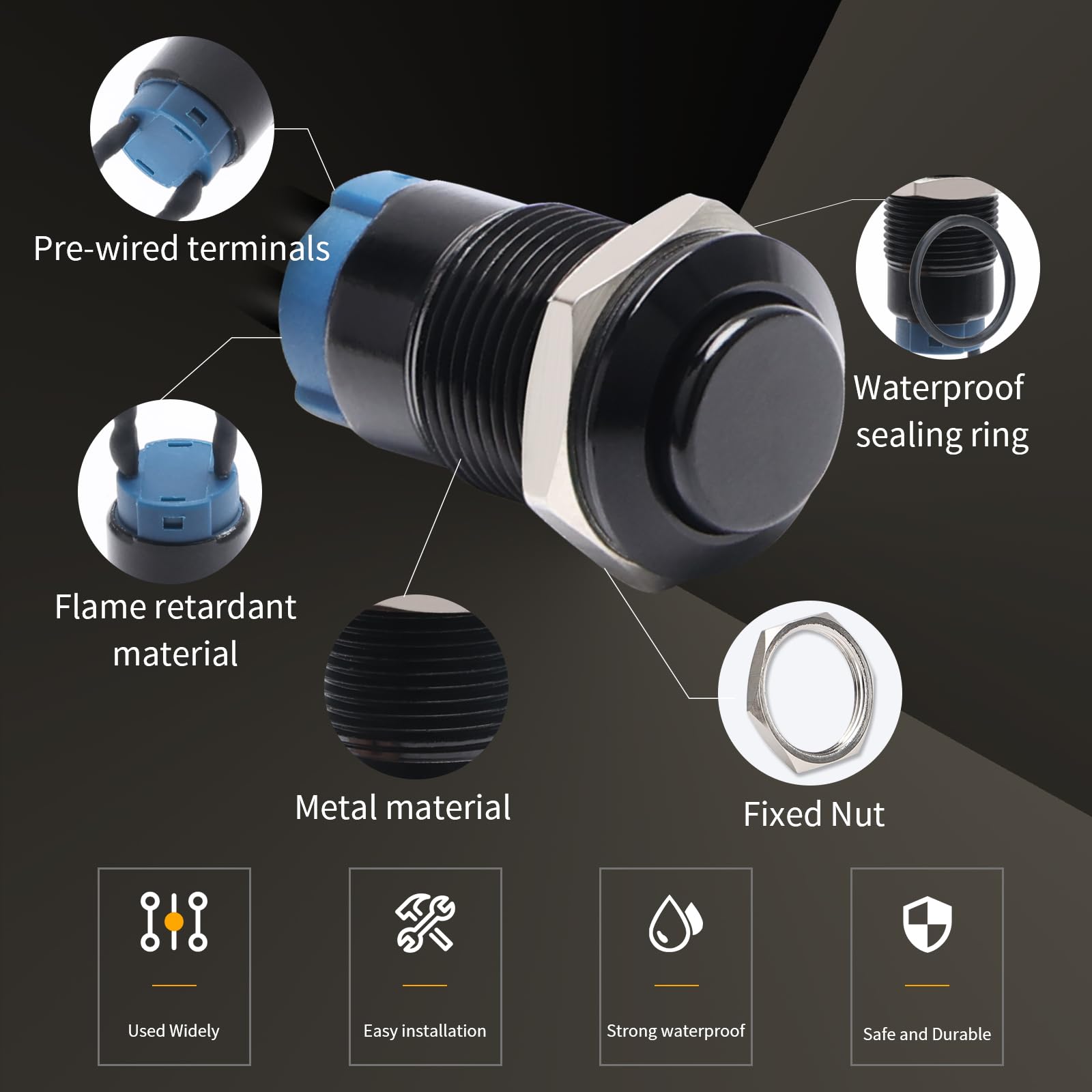 Snapklik.com : STARELO 5pcs 12mm Latching Push Button Switch Black Shell