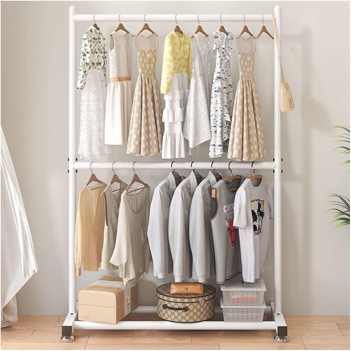 Clothing Rack - Double Coat Rack for Hanging Clothes, Coats, Skirts ...