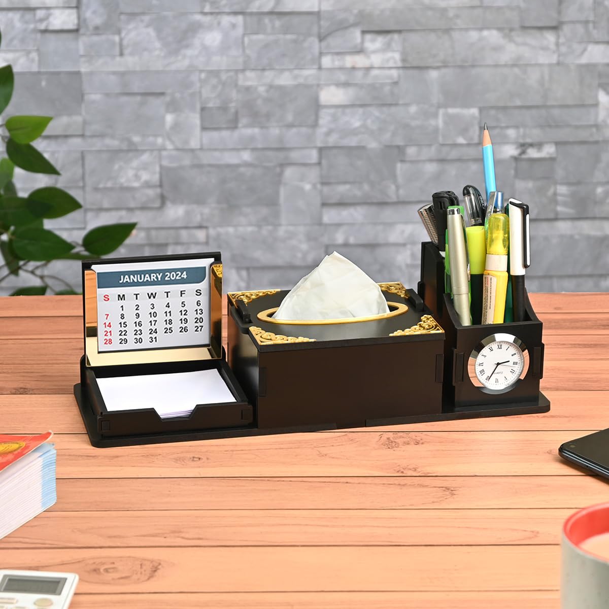GKD 7 in 1 Desk Organizer with Clock and Table Calendar Office Table ...