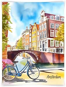 Amazon.com: 5x7 Dutch Bicycle Watercolor Print, Dutch Canal Bridge ...