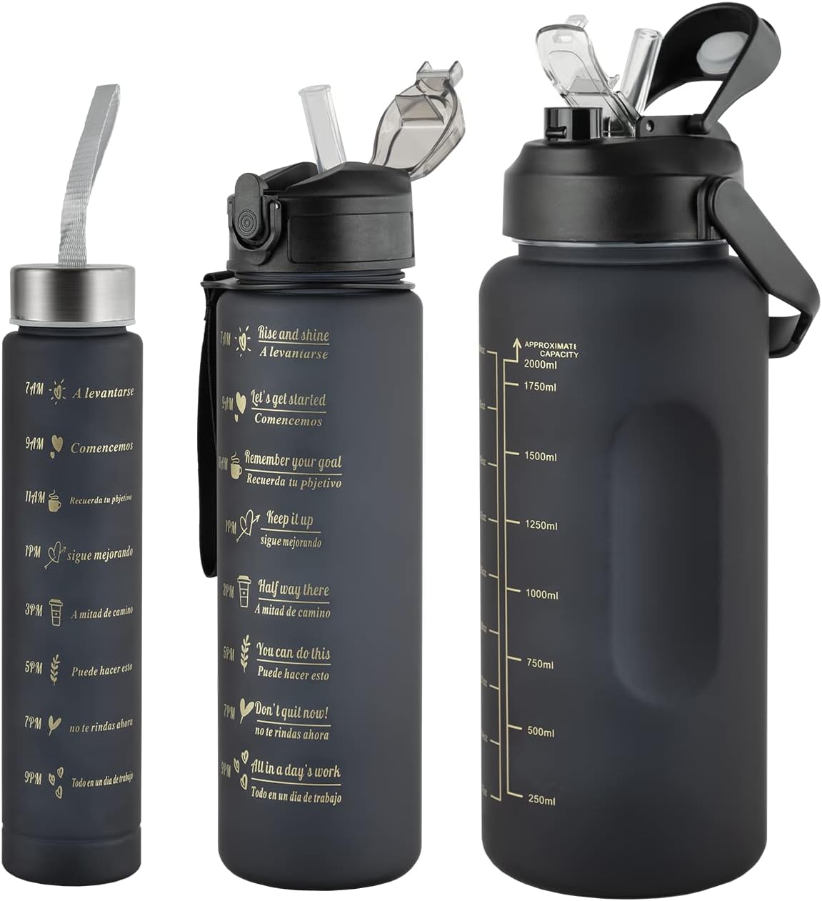 MUÜNSOY 3N1 Botella Deportiva Motivacional, 2L Botella De Agua Con Popote Marcador De Tiempo ...