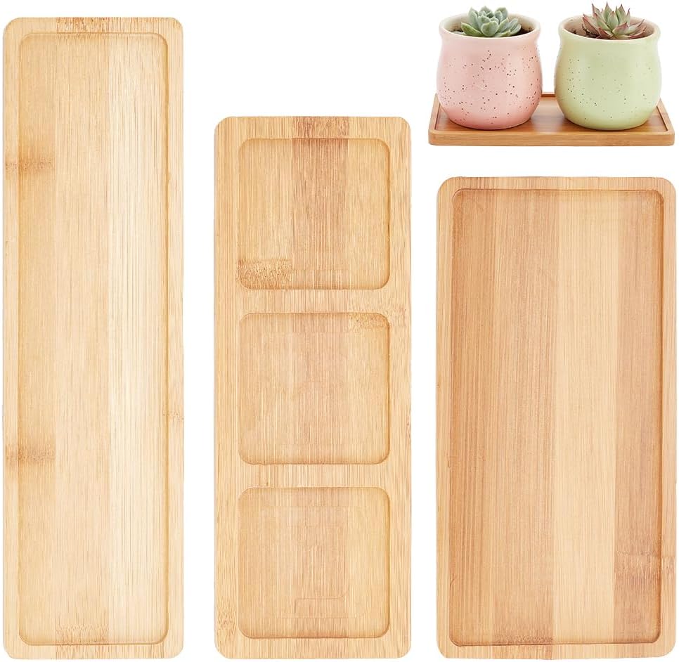 Amazon.com: AHANDMAKER Bamboo Plant Saucer, 3 Rectangle Plant Pot Tray ...