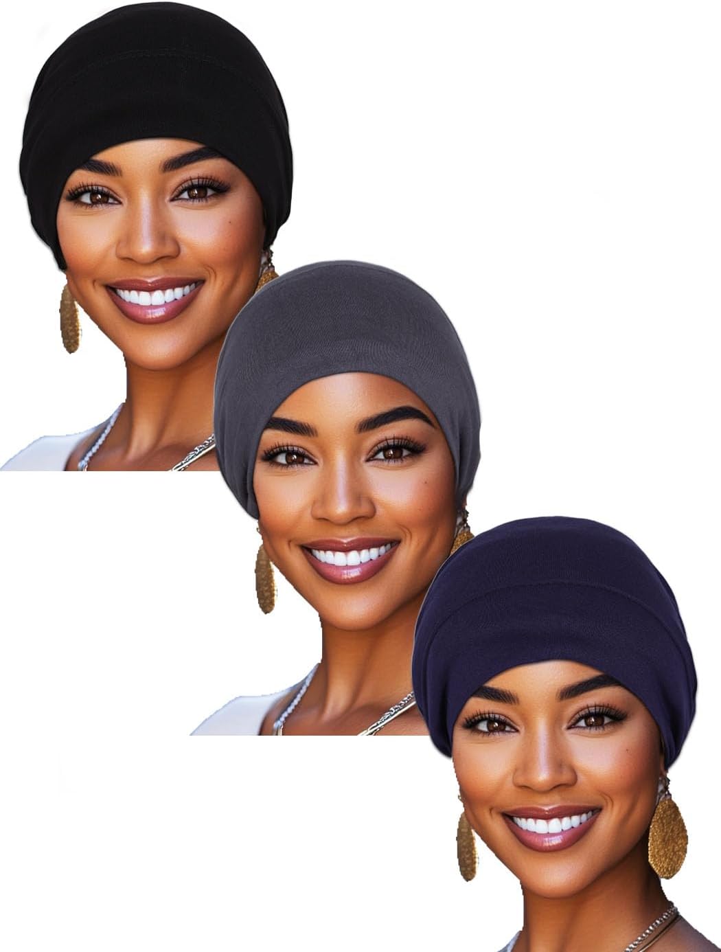 Woeoe Pretied African Turbans Black Stretchy Head Wraps Solid Color ...