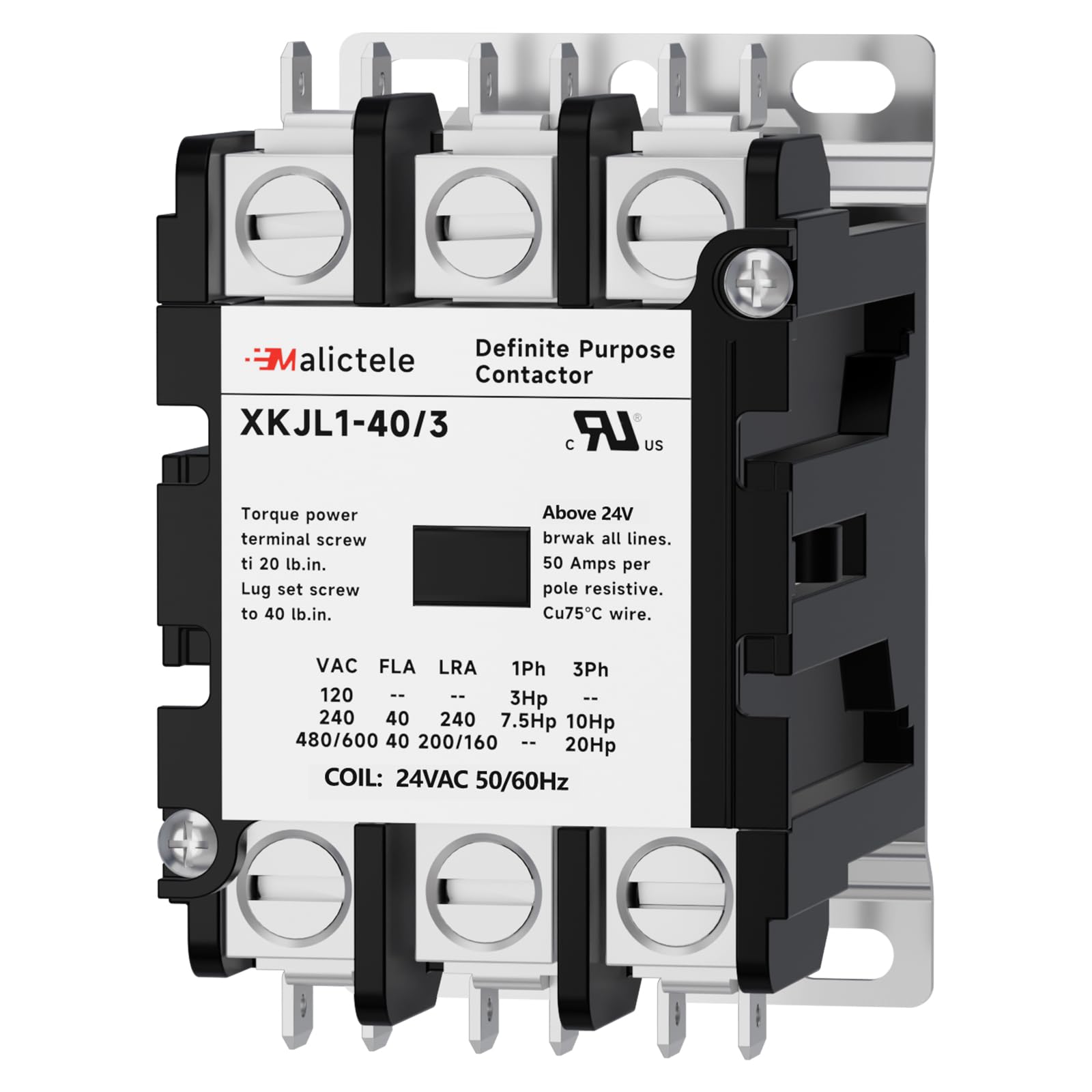 Snapklik.com : AC Contactor, 3 Pole 40 Amp Contactor 24v Coil A2L ...