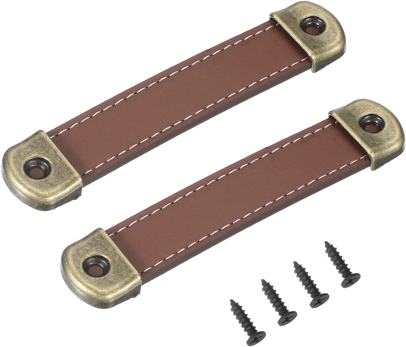 PATIKIL 4.4" Leather Drawer Pulls with Iron Sheet, 2 Pcs Leather Strap ...