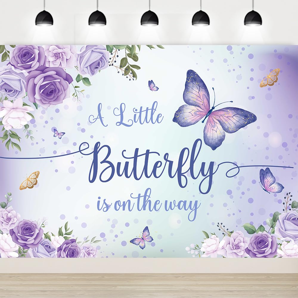 Amazon.com : Butterfly Baby Shower Backdrop a Little Butterfly is On ...