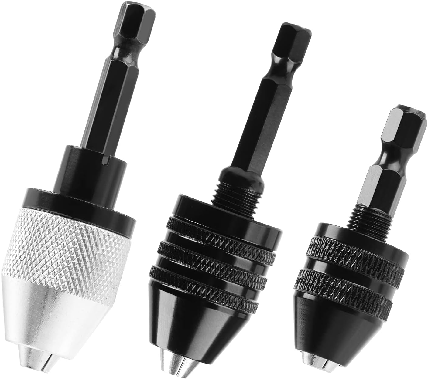 4 Pieces Keyless Drill Chuck, 1/4, 1/8, 1/16 Inch Hex and Round Shanks ...