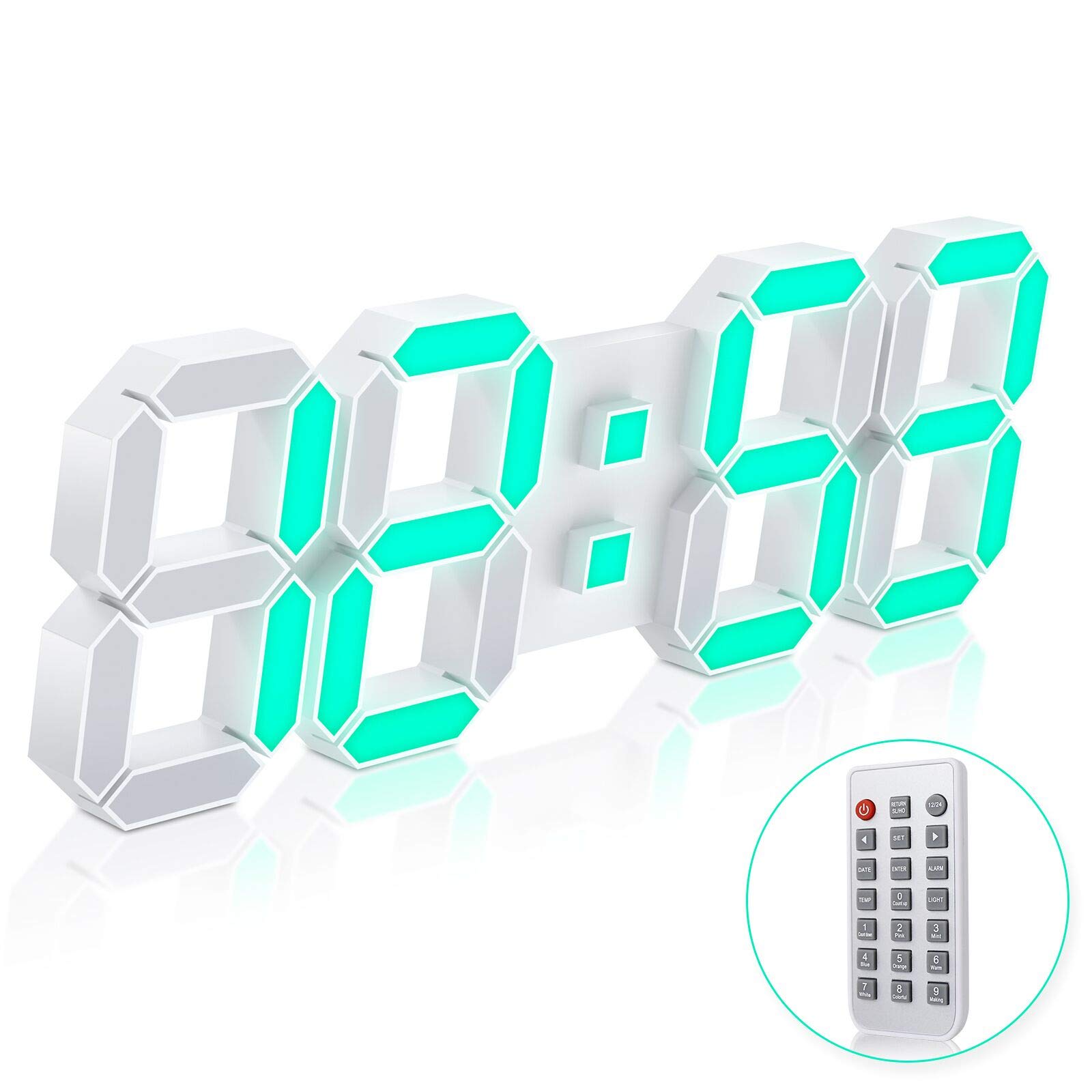 3D LED Wall Clock 7 Colors 15" with Remote Control,Digital Alarm Clock ...