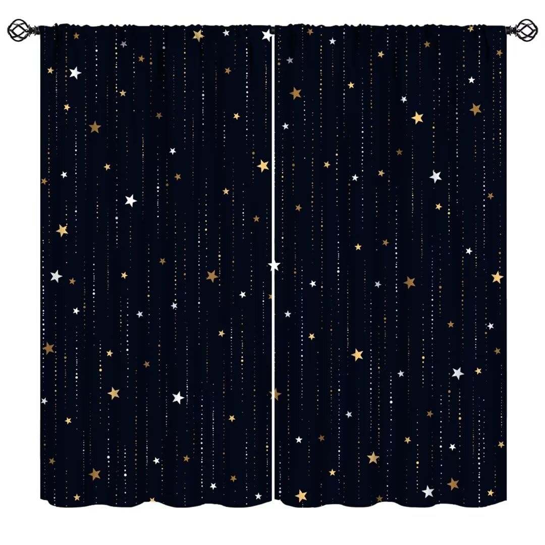 Amazon.com: JanJCurt Night Starry Sky Curtains, Golden Space Stars ...
