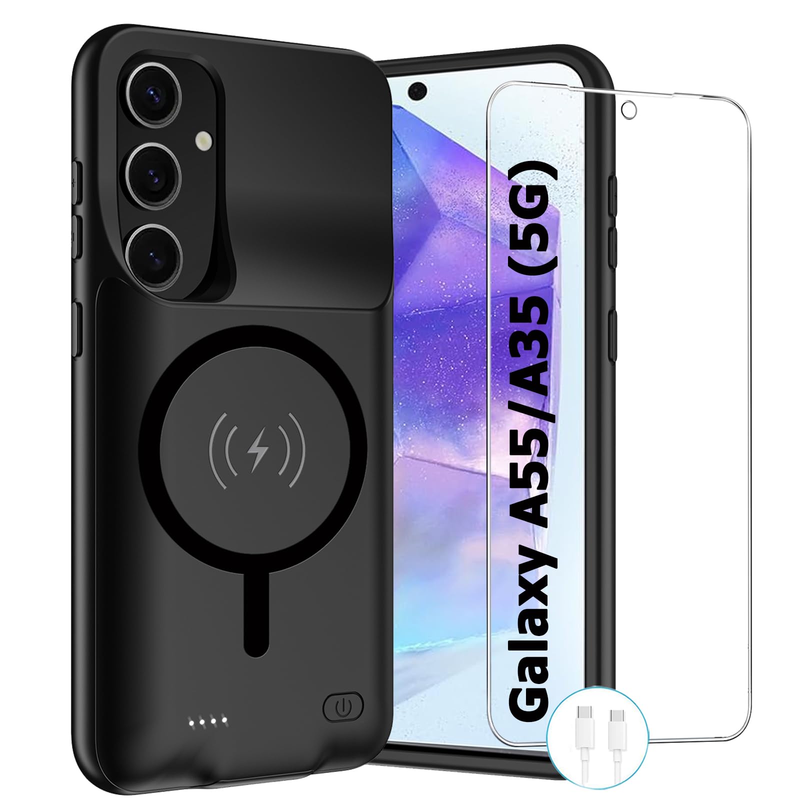 Amazon.com: ZUEUS Battery Case for Galaxy A35/A55, 12000mAh ...