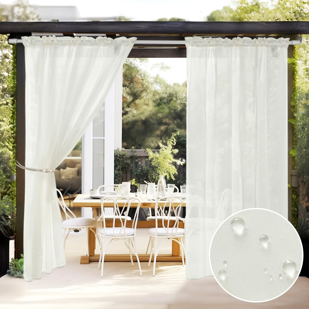 Amazon.com: MIULEE Outdoor Sheer Curtain for Patio Waterproof - 2 ...