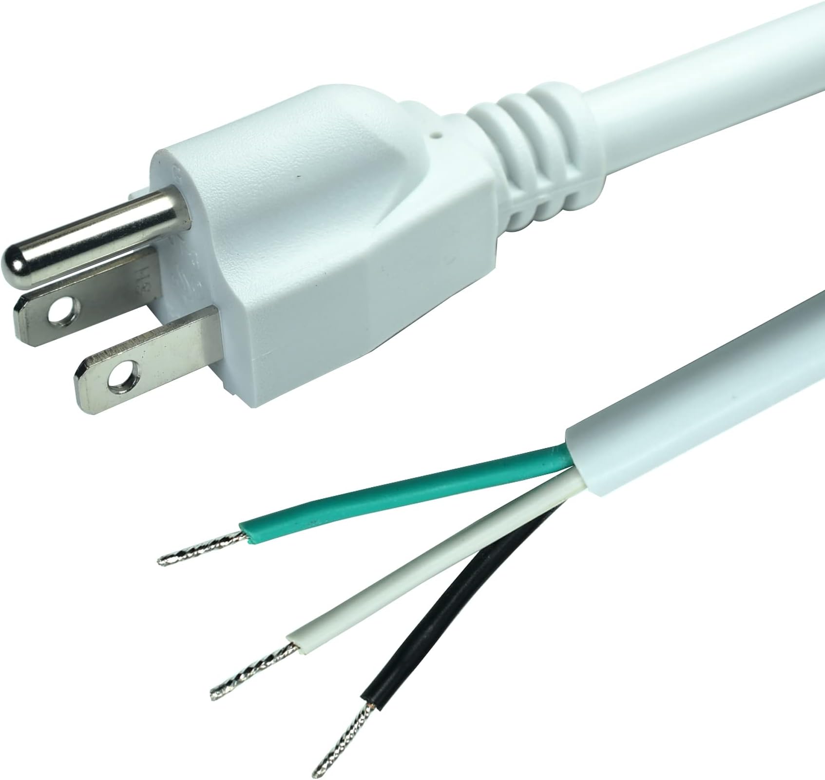 Amazon.com: White 18AWG 3-Prong Power Cord with Open Wiring, 10Amp Max ...