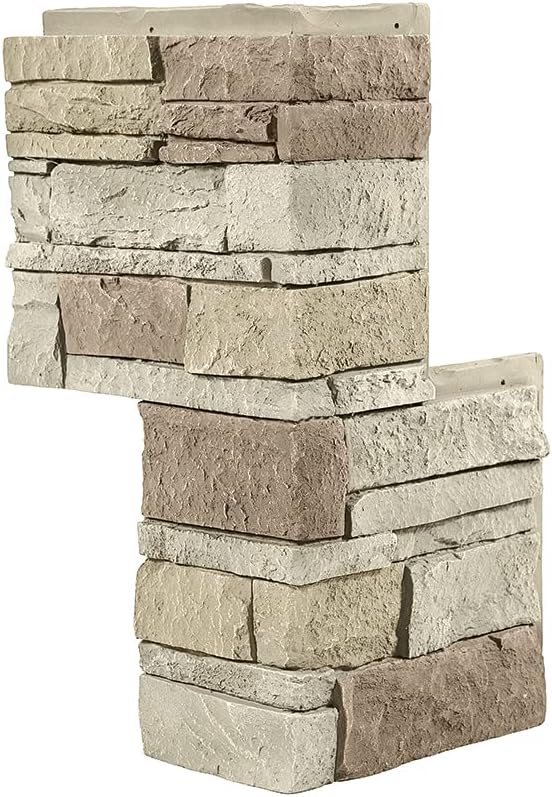 GenStone Faux Stacked Stone 90 Degree Outside Corner Panel 22.5" x 12" in Vanilla Bean Color for ...