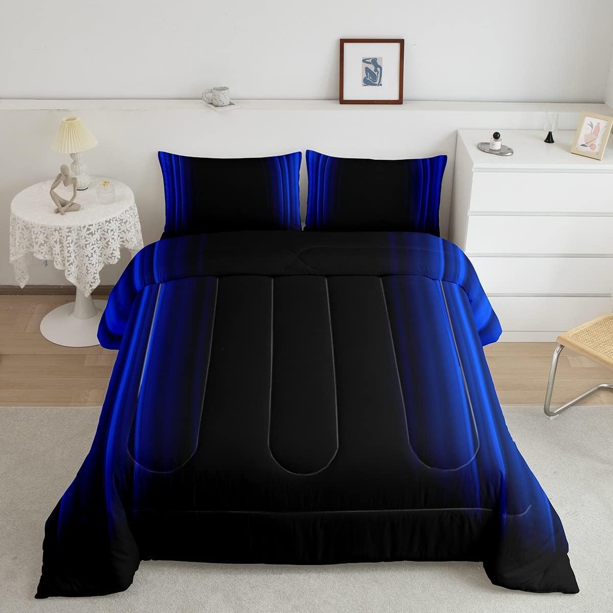 Amazon.com: Geometric Abstract Ombre Comforter Set Kids Teens Dark Blue ...