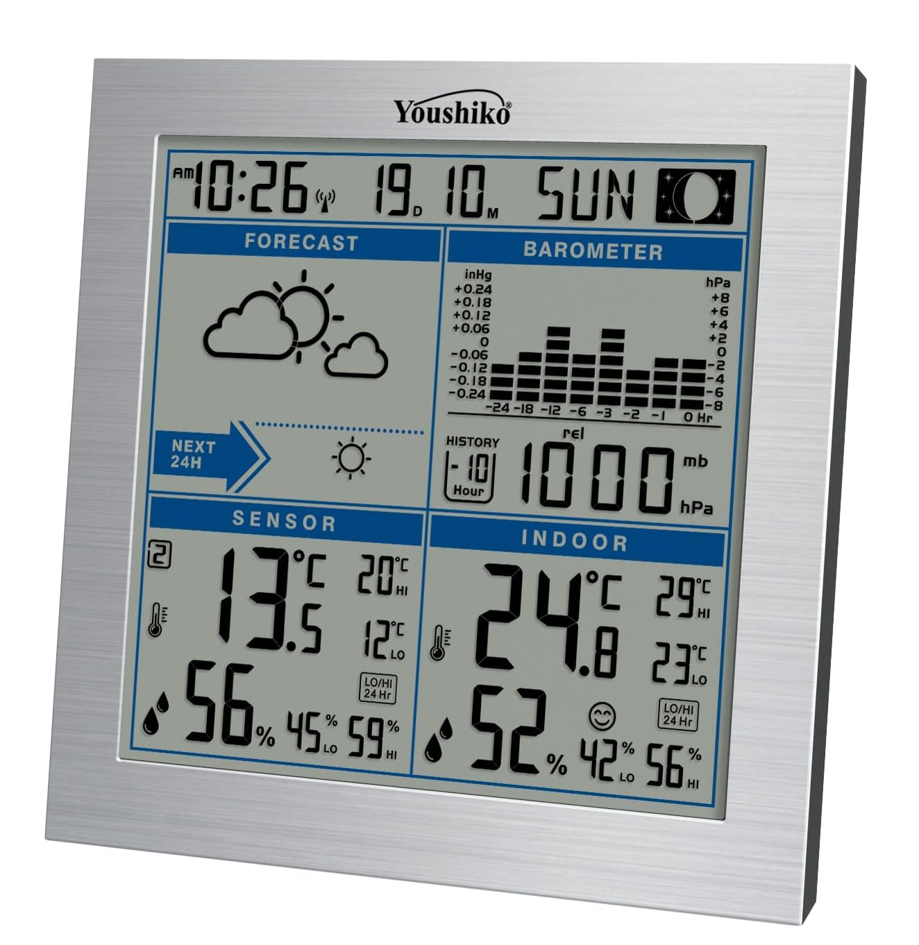 Youshiko Large Wireless Weather Station, Radio Controlled Clock (2025 ...